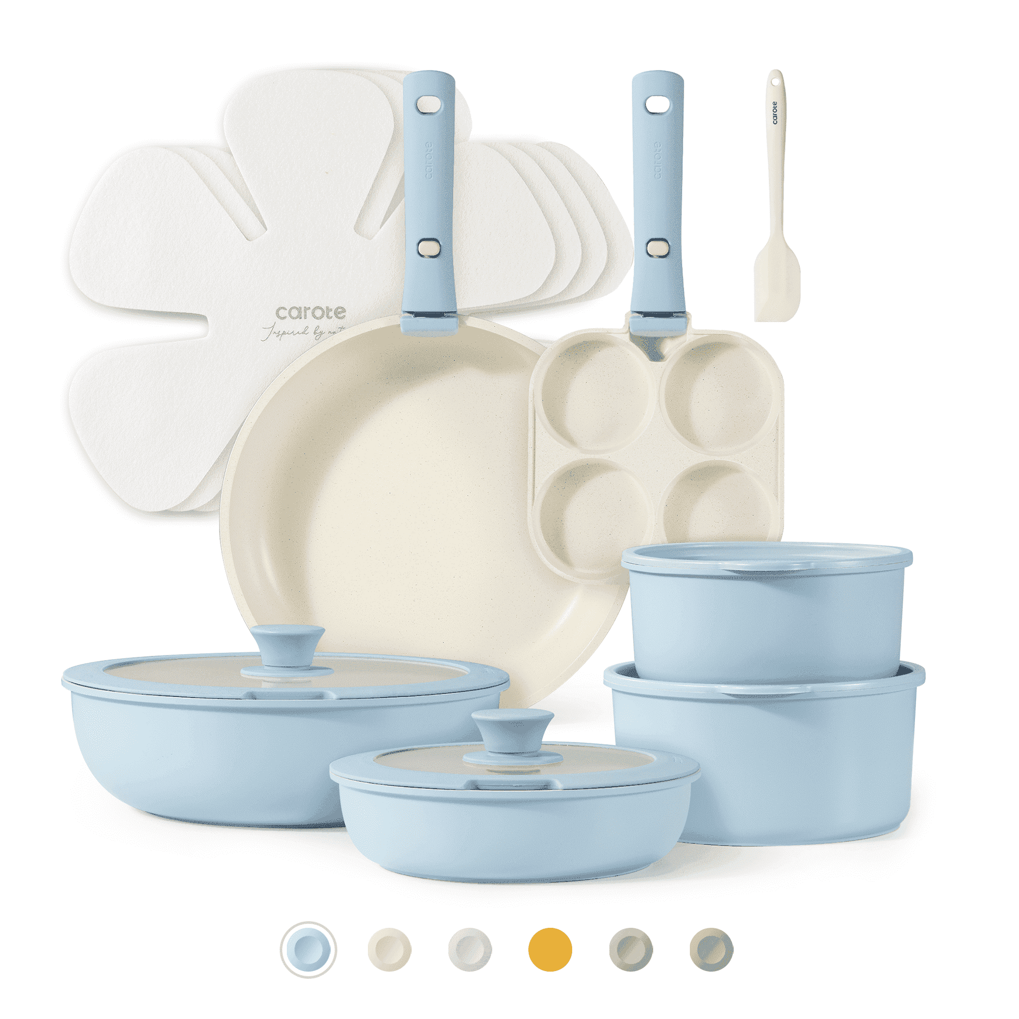 Carote Nonstick Cookware Sets, 17 Pcs Granite Non Stick Pots and Pans ...