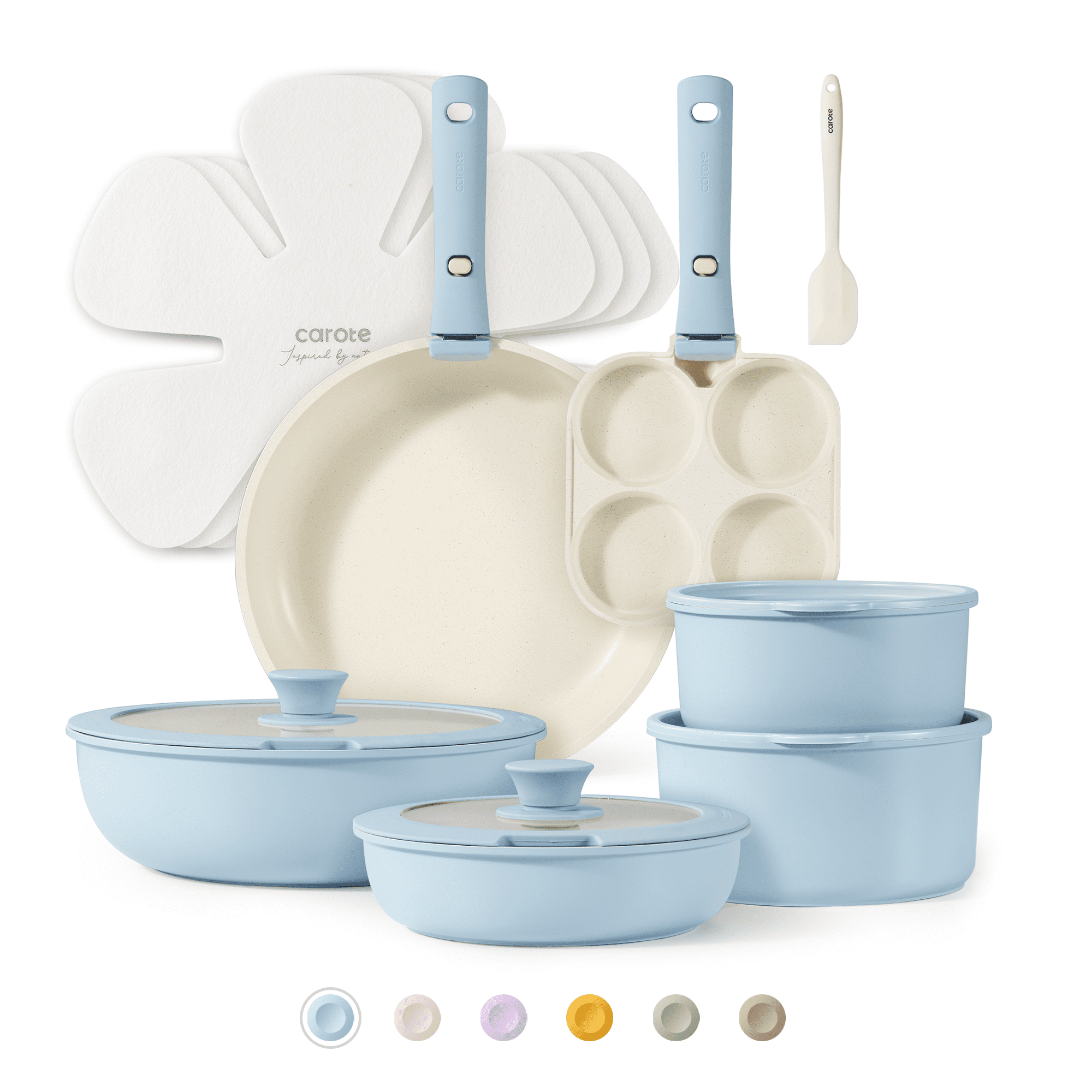 Carote Nonstick Cookware Sets, 17 Pcs Granite Non Stick Pots and Pans ...