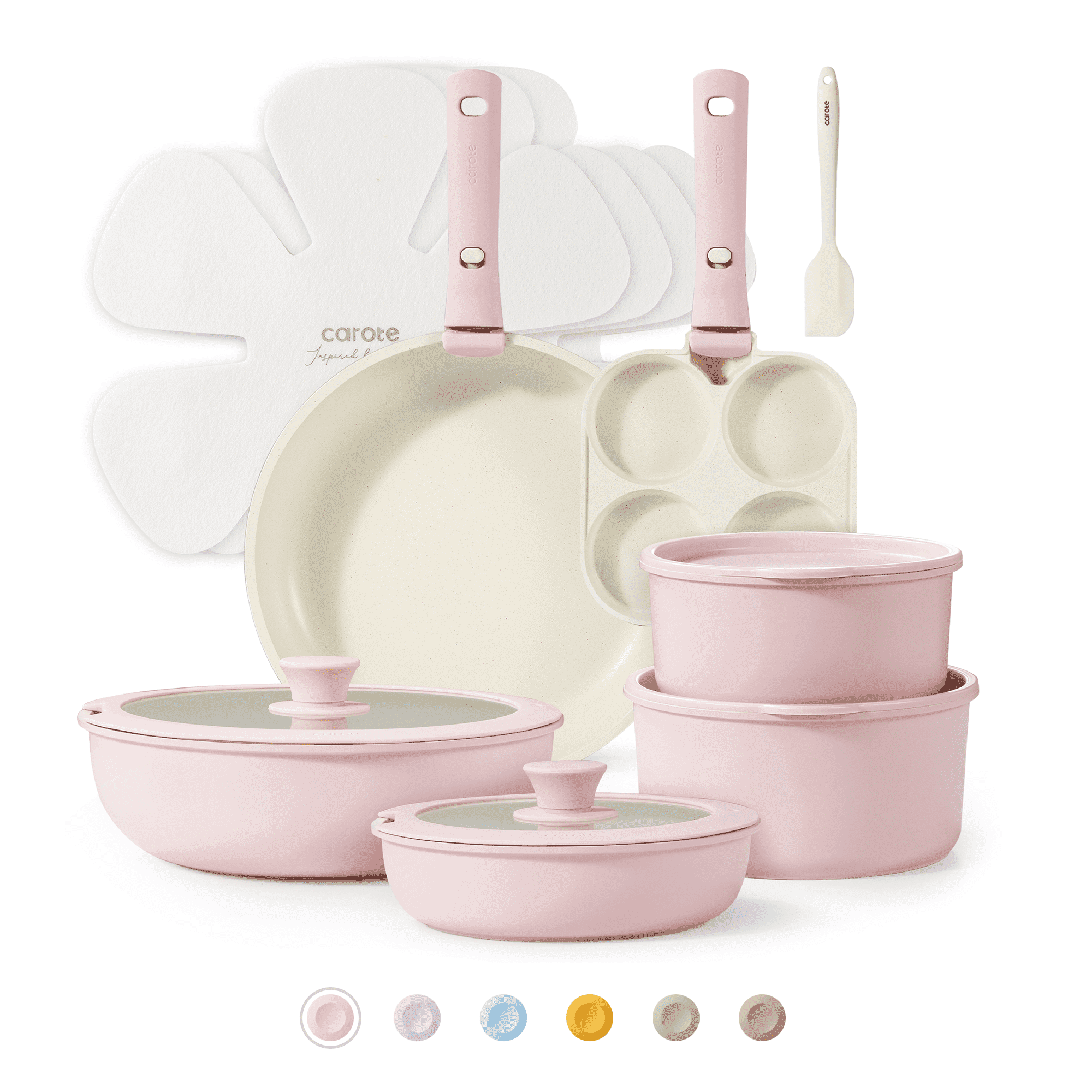 Carote Nonstick Cookware Sets, 17 Pcs Granite Non Stick Pots and Pans ...