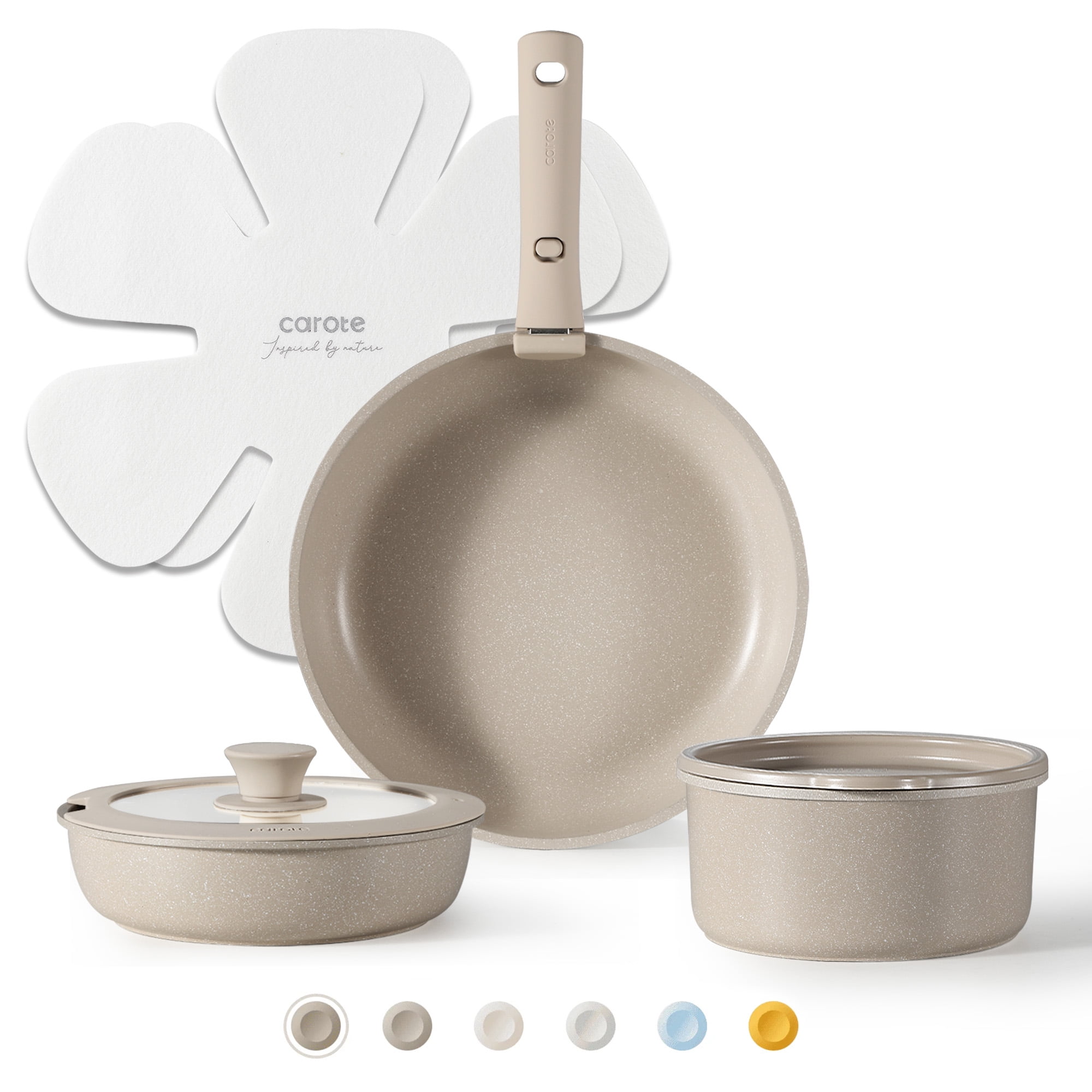 Carote 15 Pcs Nonstick Cookware Set, Granite Coating, Removable Handle ...