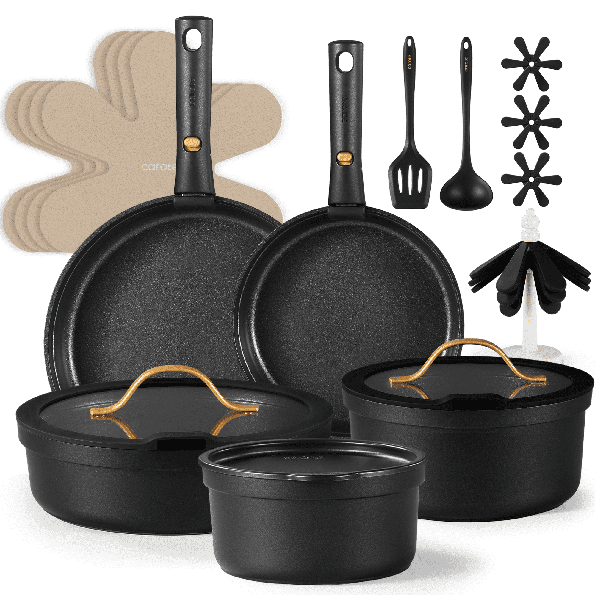 Carote Nonstick Cookware Sets, 19 Pcs Non Stick Pots and Pans Set with ...