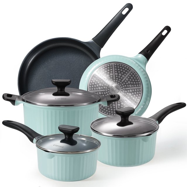 Carote Nonstick Cookware Sets, 8 Pcs Granite Non Stick Pots and Pans ...