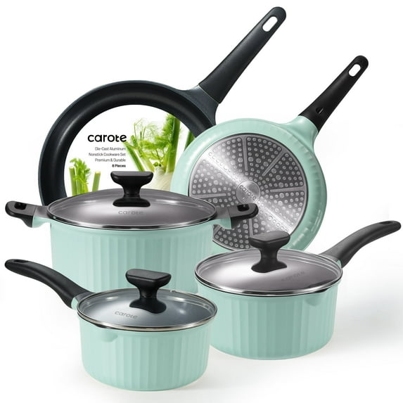 Carote Nonstick Cookware Set, 8 Pcs Pots and Pans, Induction Ready ...