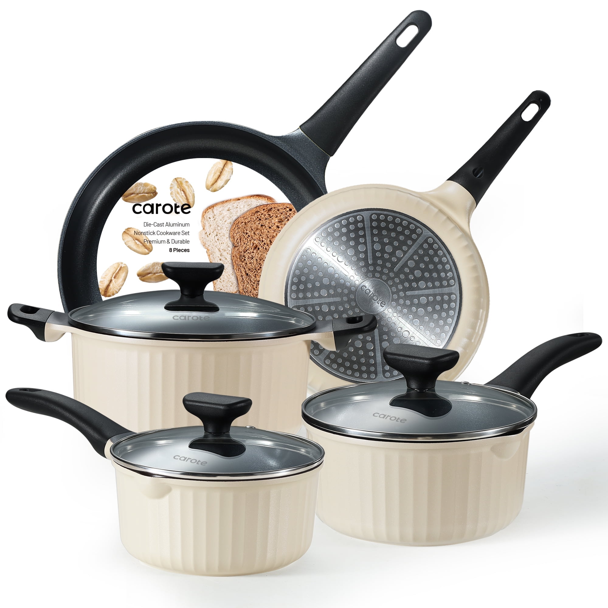 Carote Nonstick Cookware Sets, 8 Pcs Non Stick Pots and Pans Set ...