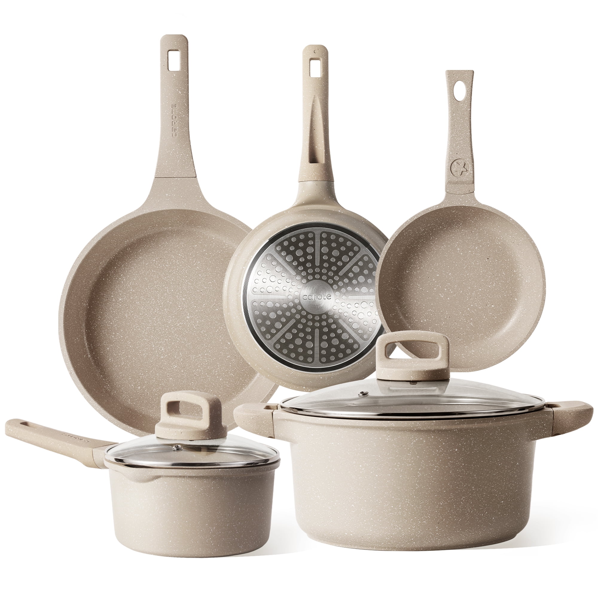 Carote Nonstick Pots and Pans Set, 7 Pcs Non Stick Cookware Set, Taupe ...