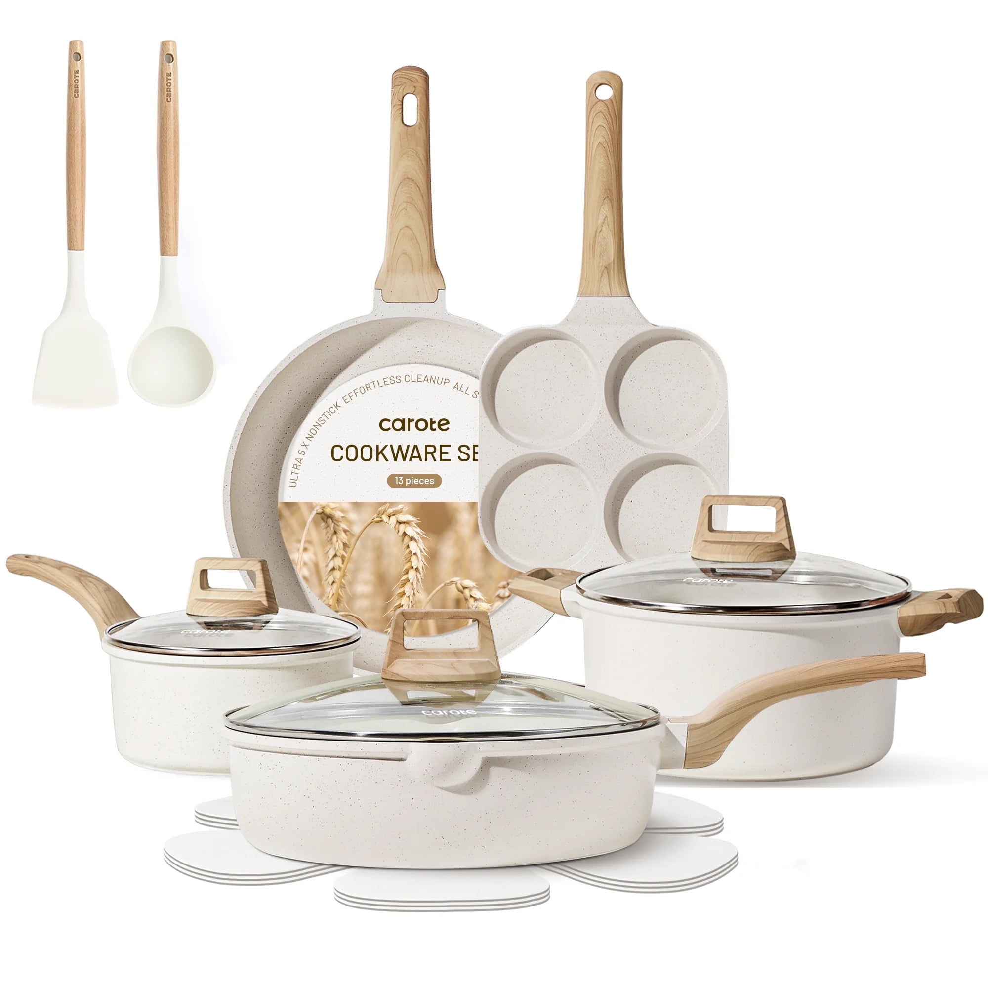 Carote Nonstick Pots and Pans Set, 13 Pcs Granite Kitchen Cookware Sets ...