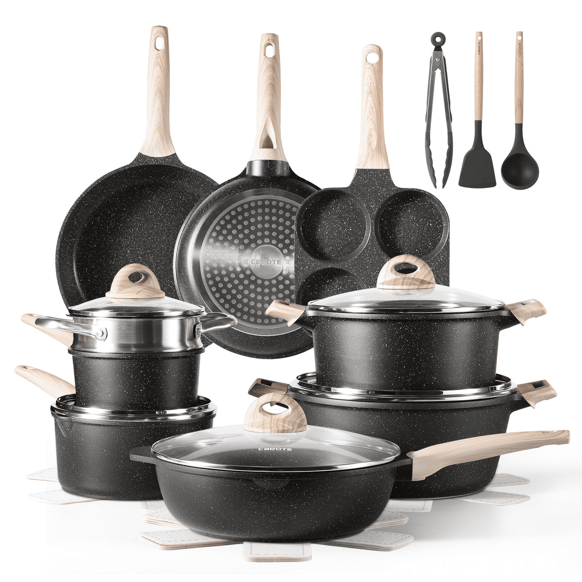Carote 22 Pcs Nonstick Cookware Set, Large Professional Kitchen Pans & Pots with Induction ...