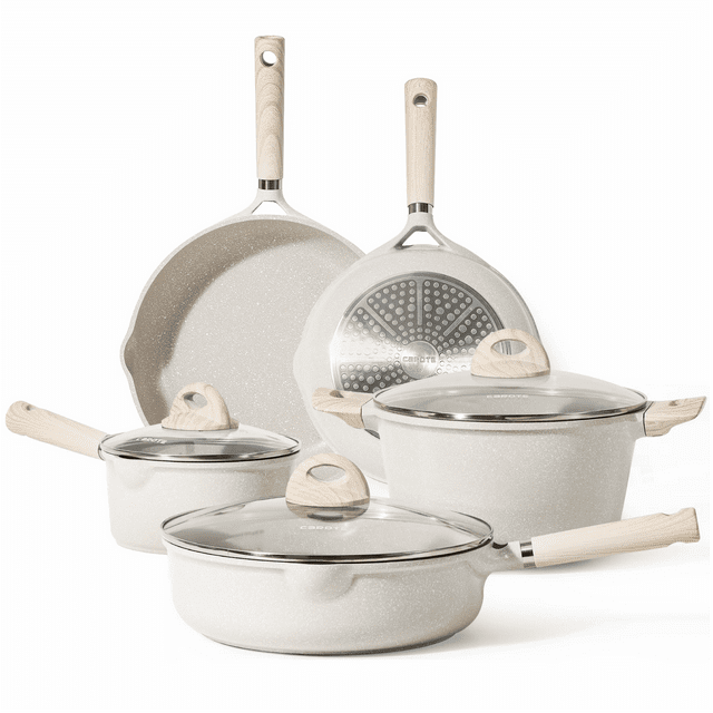 Carote Large 8 Pcs Nonstick Induction Kitchen Cookware Set, Beige ...