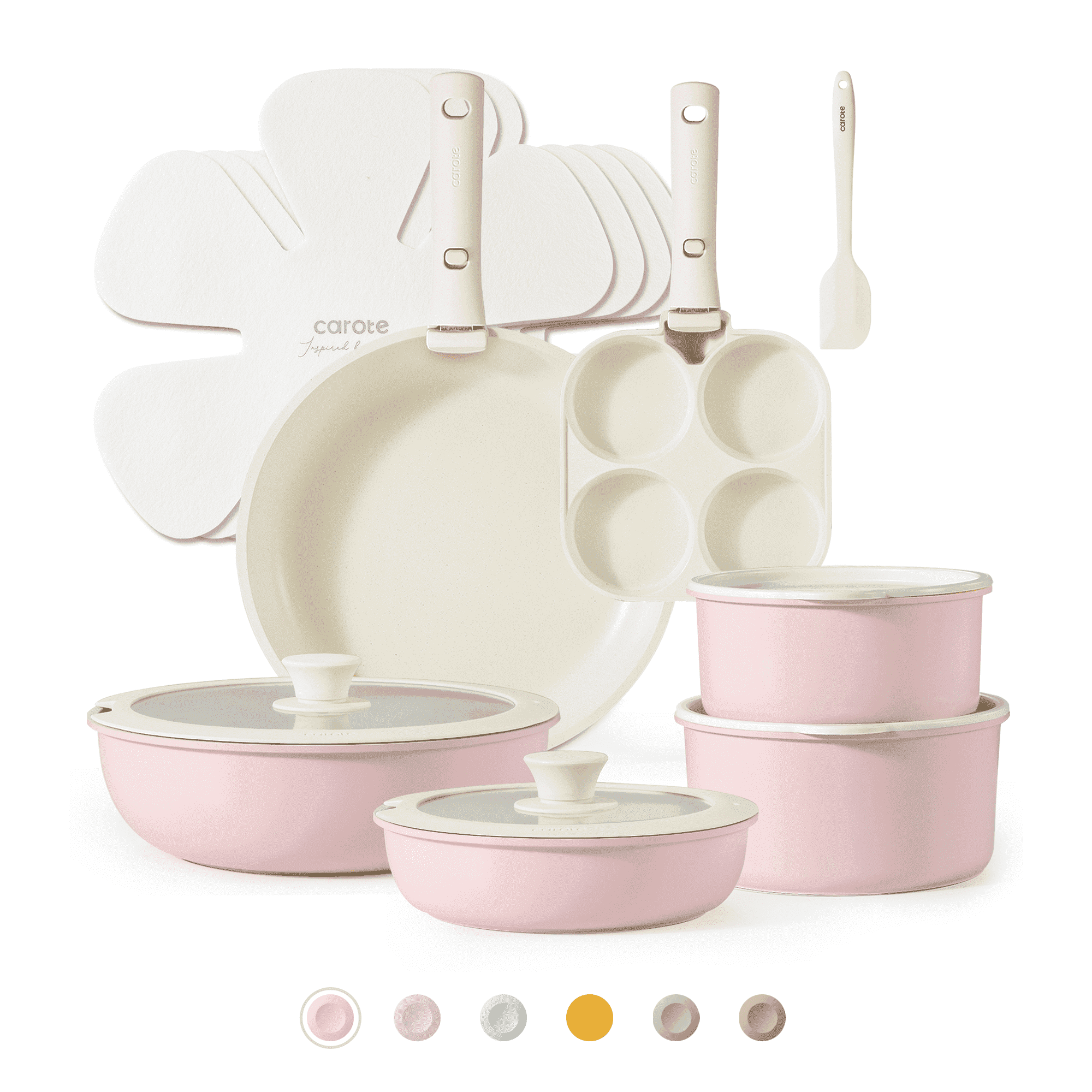 Carote Pink Cookware Sets, 17 Pcs Pots and Pans with Removable Handle ...