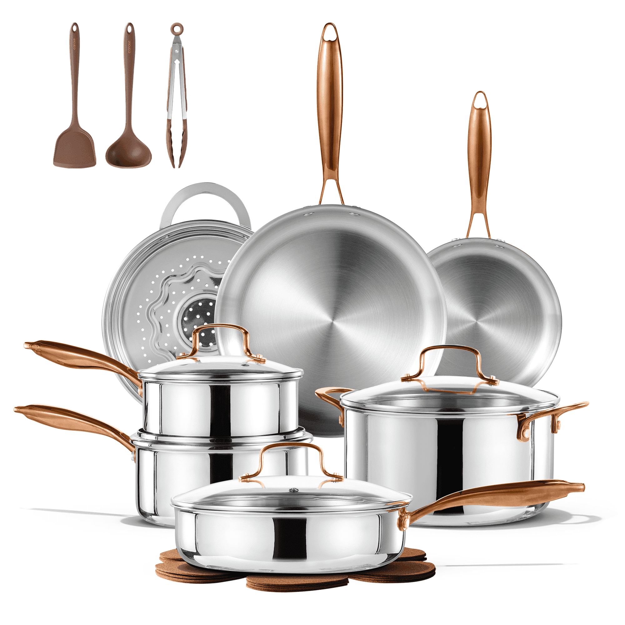 Carote 19-Piece Tri-Ply Stainless Steel Cookware Set, Induction ...