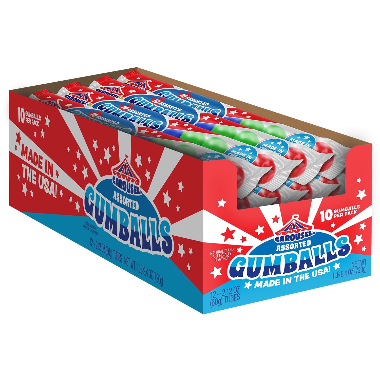 Carousel 10 Gumball Tube Assorted 12ct Box - Walmart.com