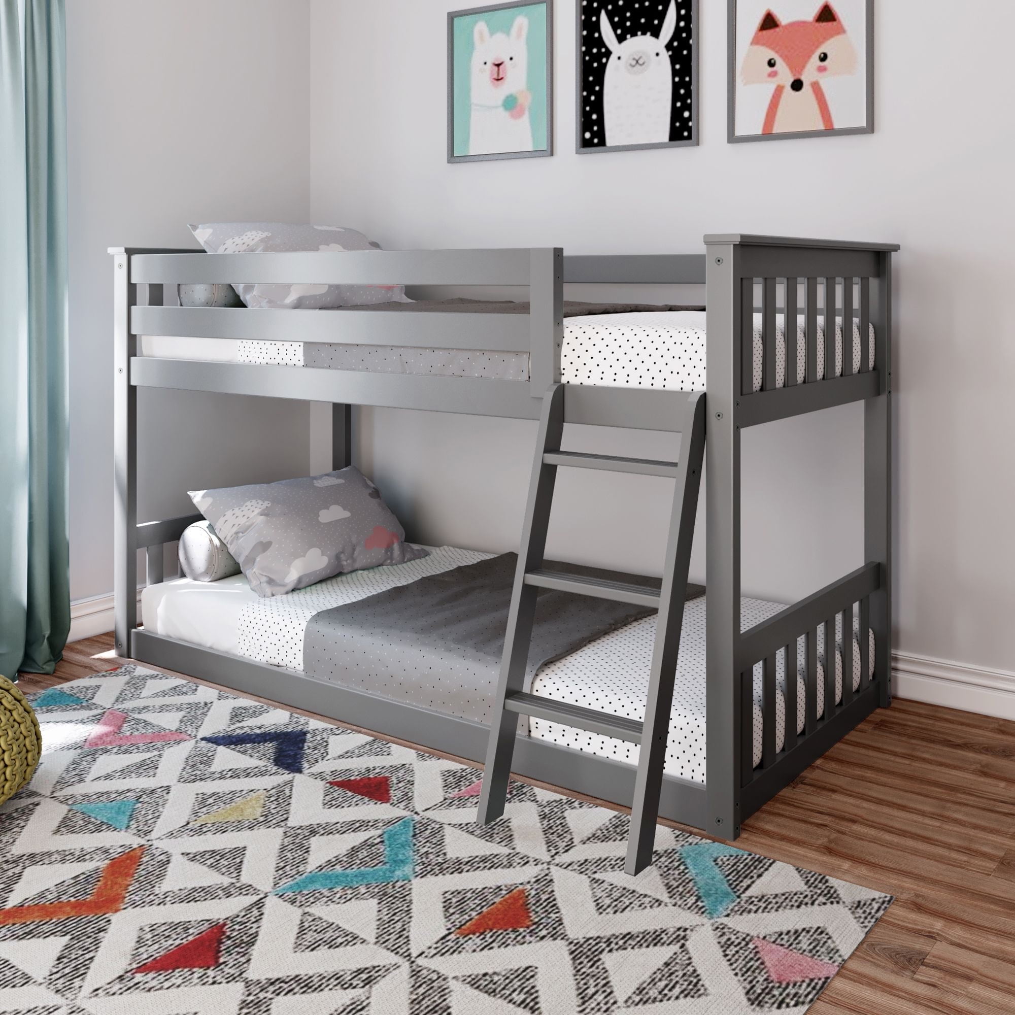 Carousel Solid Wood Twin over Twin Low Bunk Bed for Kids & Young ...