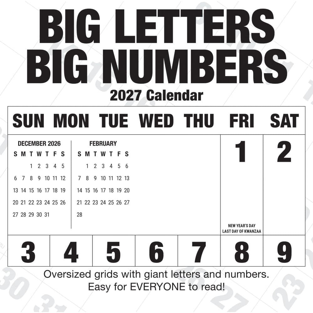 Carousel Calendars, Big Letters Big Numbers 2027 Wall Calendar ...