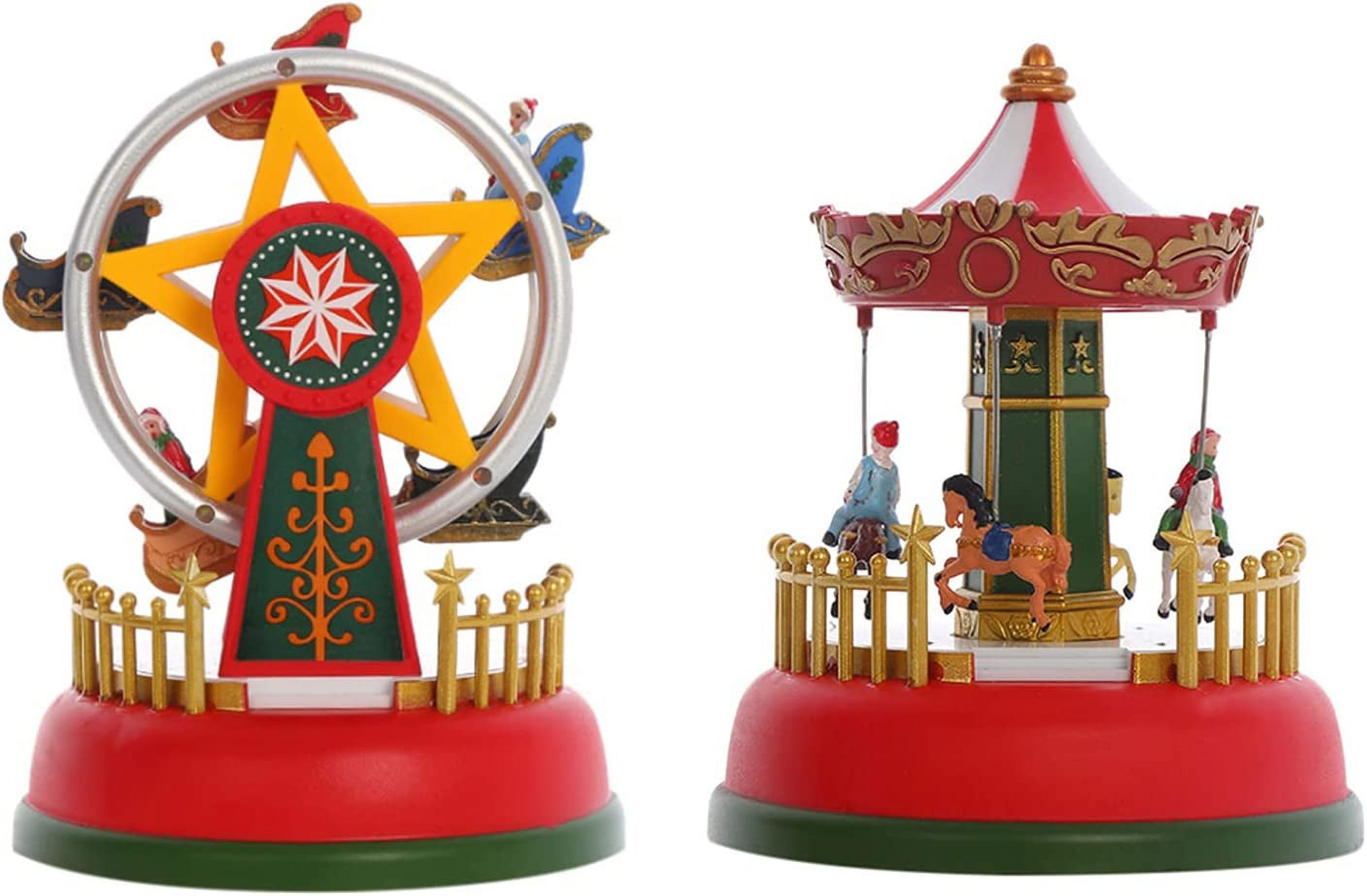 Carousel Ferris Wheel Music Box with Light,2Pcs Musical Christmas ...