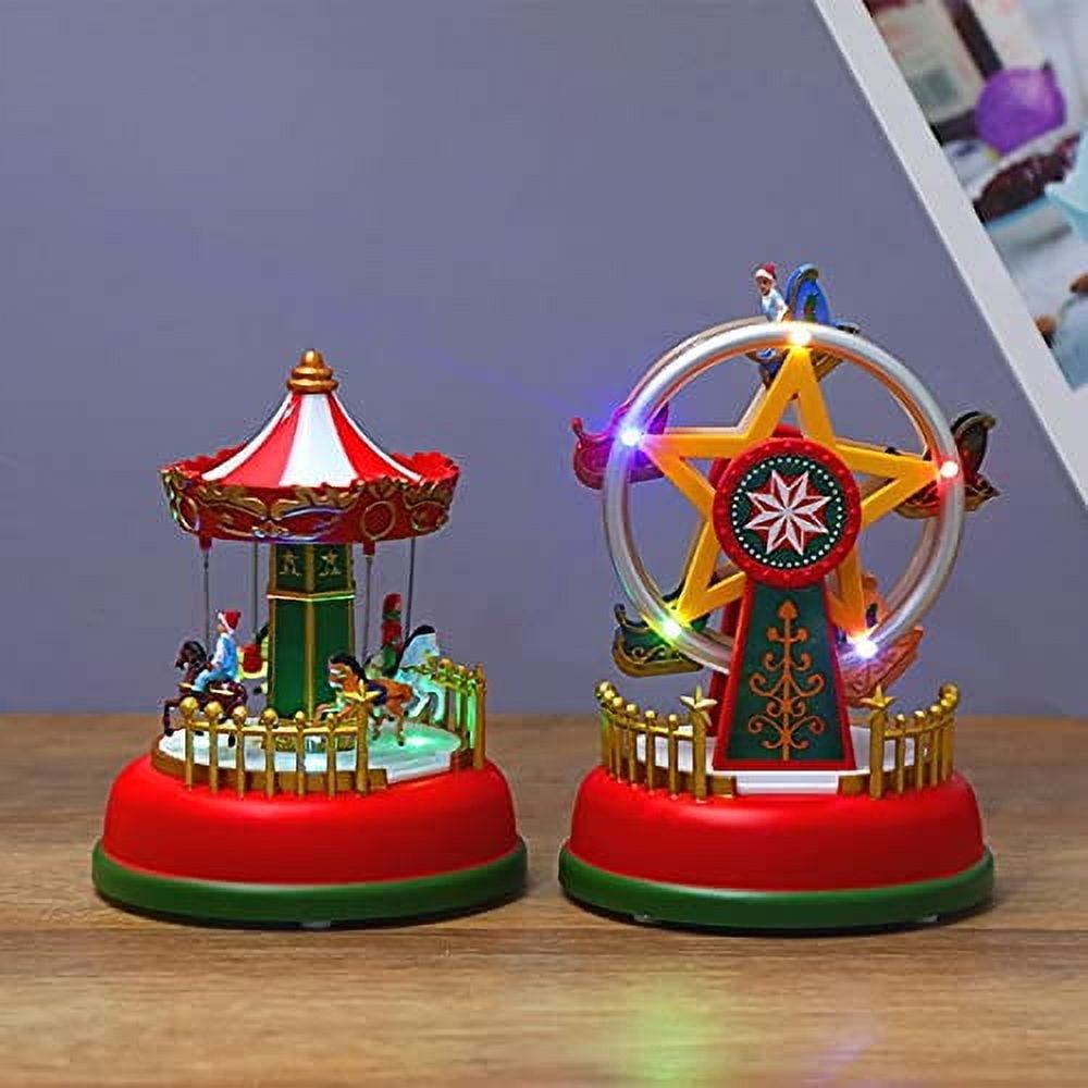 Carousel Ferris Wheel Music Box with Light,2Pcs Musical Christmas ...