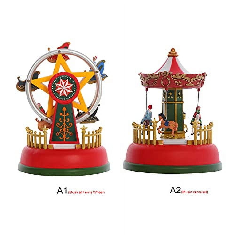 Carousel Ferris Wheel Music Box with Light,2Pcs Musical Christmas ...