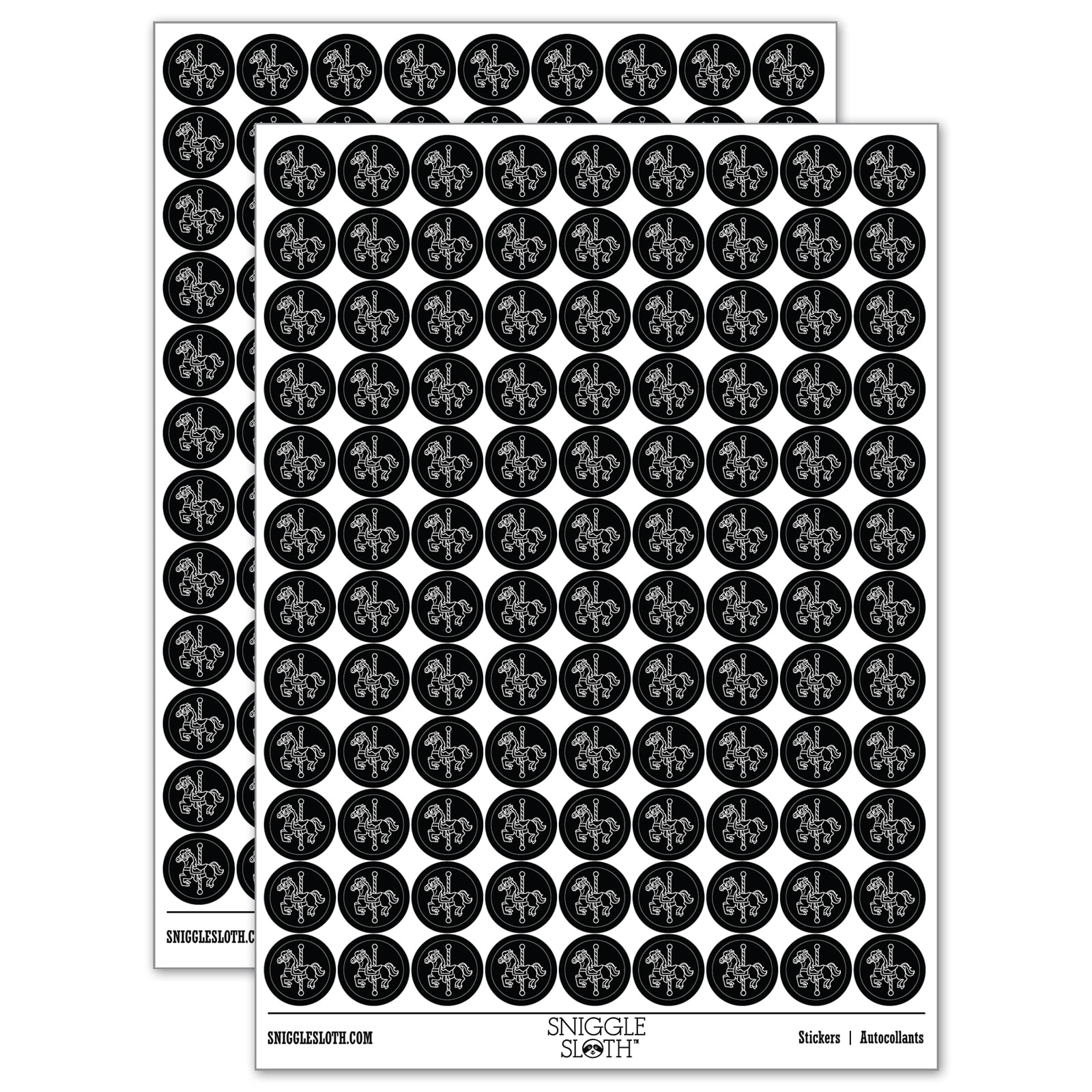Carousel Horse Carnival Amusement Park 200+ Round Stickers - Black ...