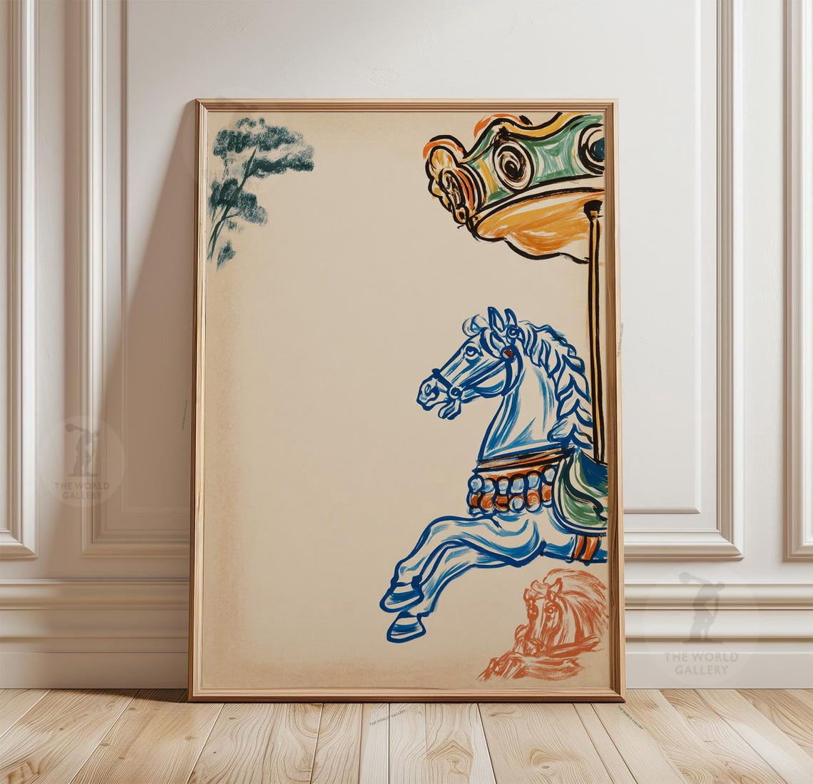 Carousel Horse Corner Vintage Fairground Art Linocut Style, Stretched ...