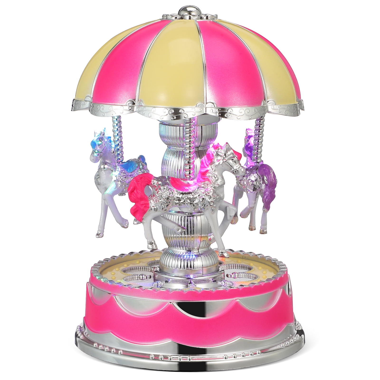 Carousel Music Box 3 Horses Rotate LED Light Luminous Rotation - Purple ...
