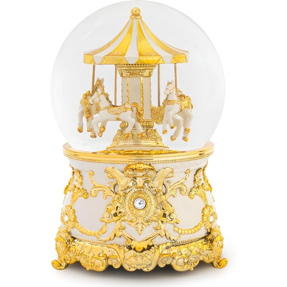 Carousel Music Box Gold & Ivory 8.7" Rotate Christmas Music Box for ...