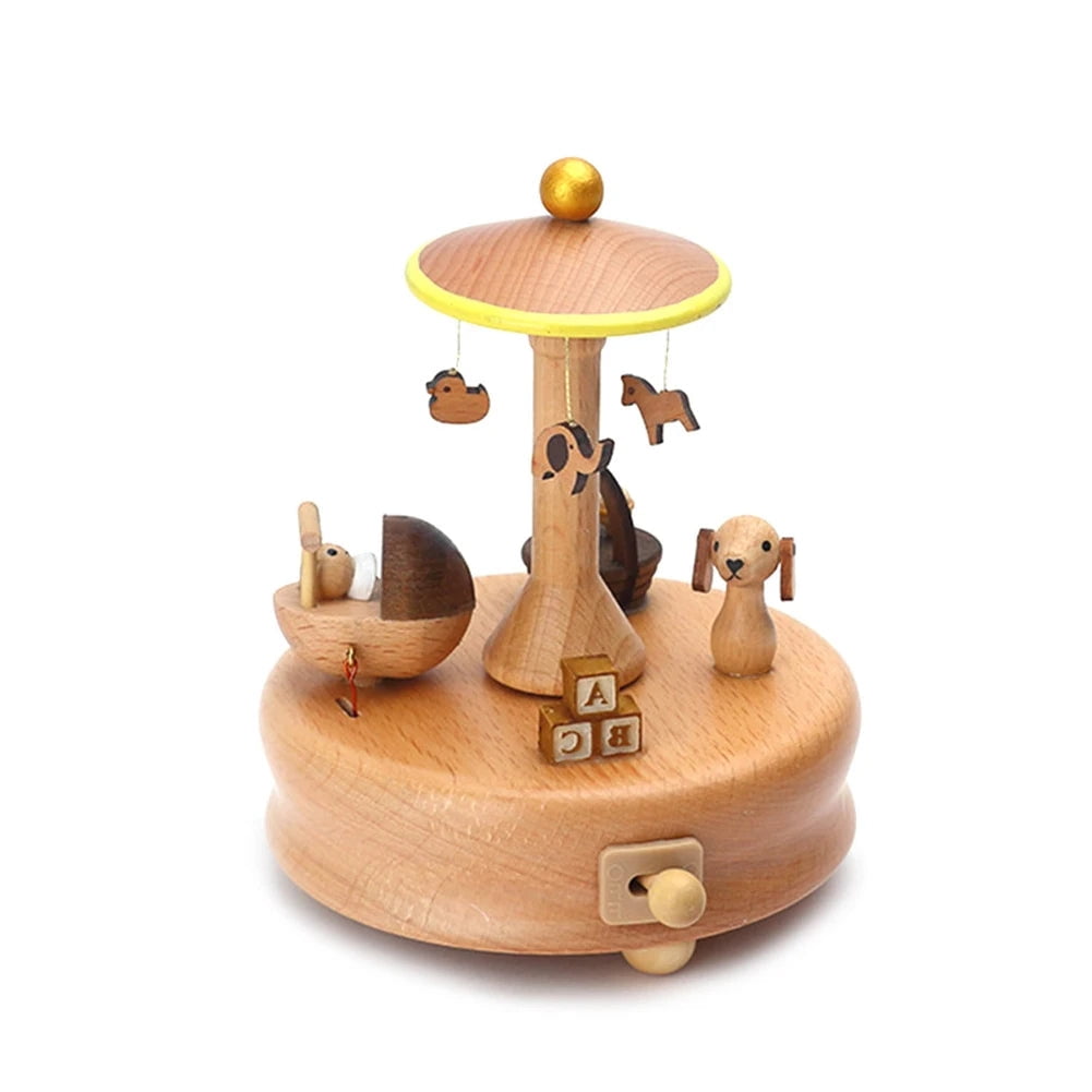 Carousel Music Box Wooden Music Box Wind Up Cartoon Musical Boxes For ...