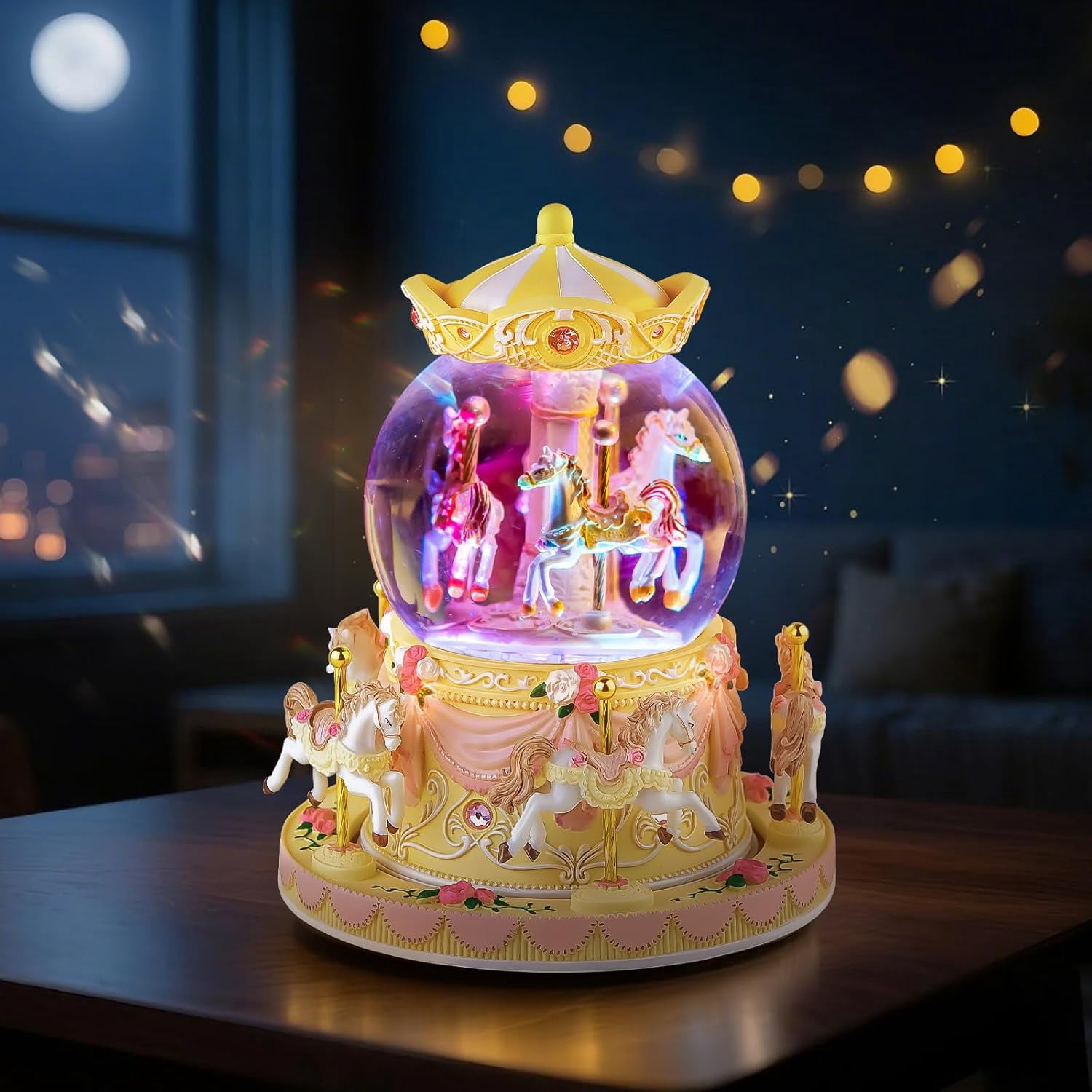 Carousel Snow Globe Music Box with Color Light, Carousel Horse Musical ...