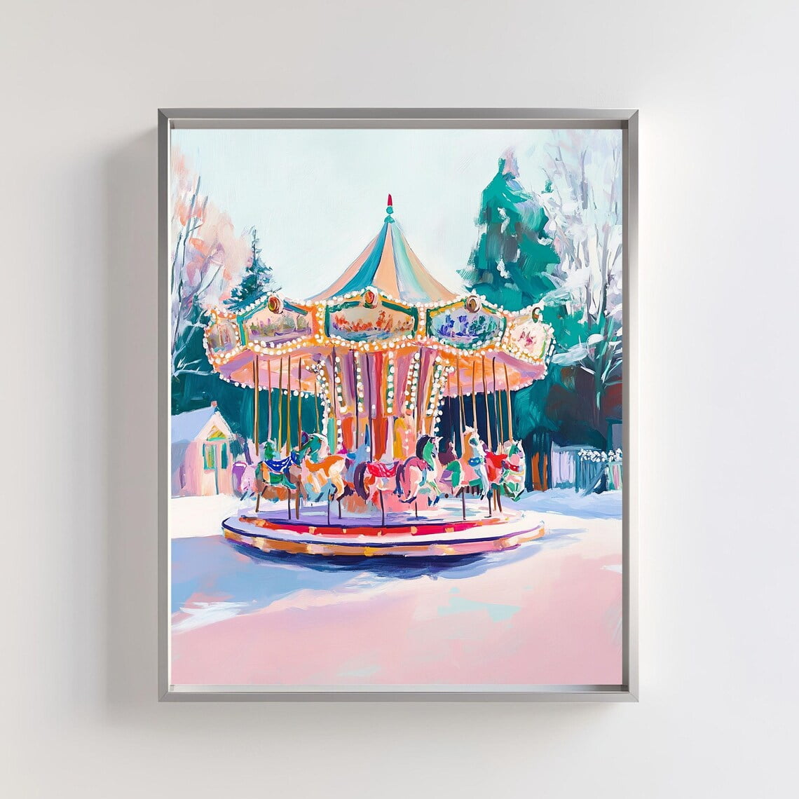 Carousel Wall Art Print, Holiday Winter Wonderland, Festive Merry-Go ...