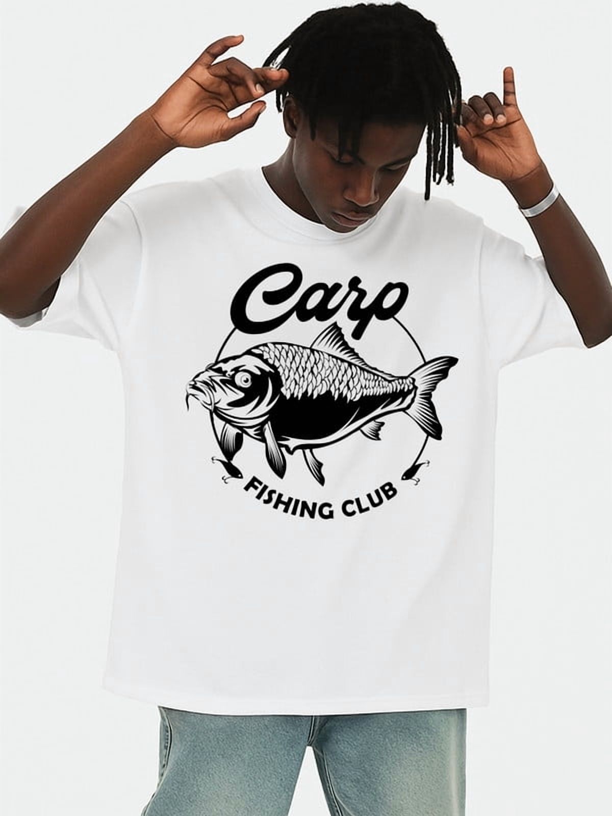 Carp Fishing Club Tee fishing t-shirt plain men's 180G 100% Cotton ...