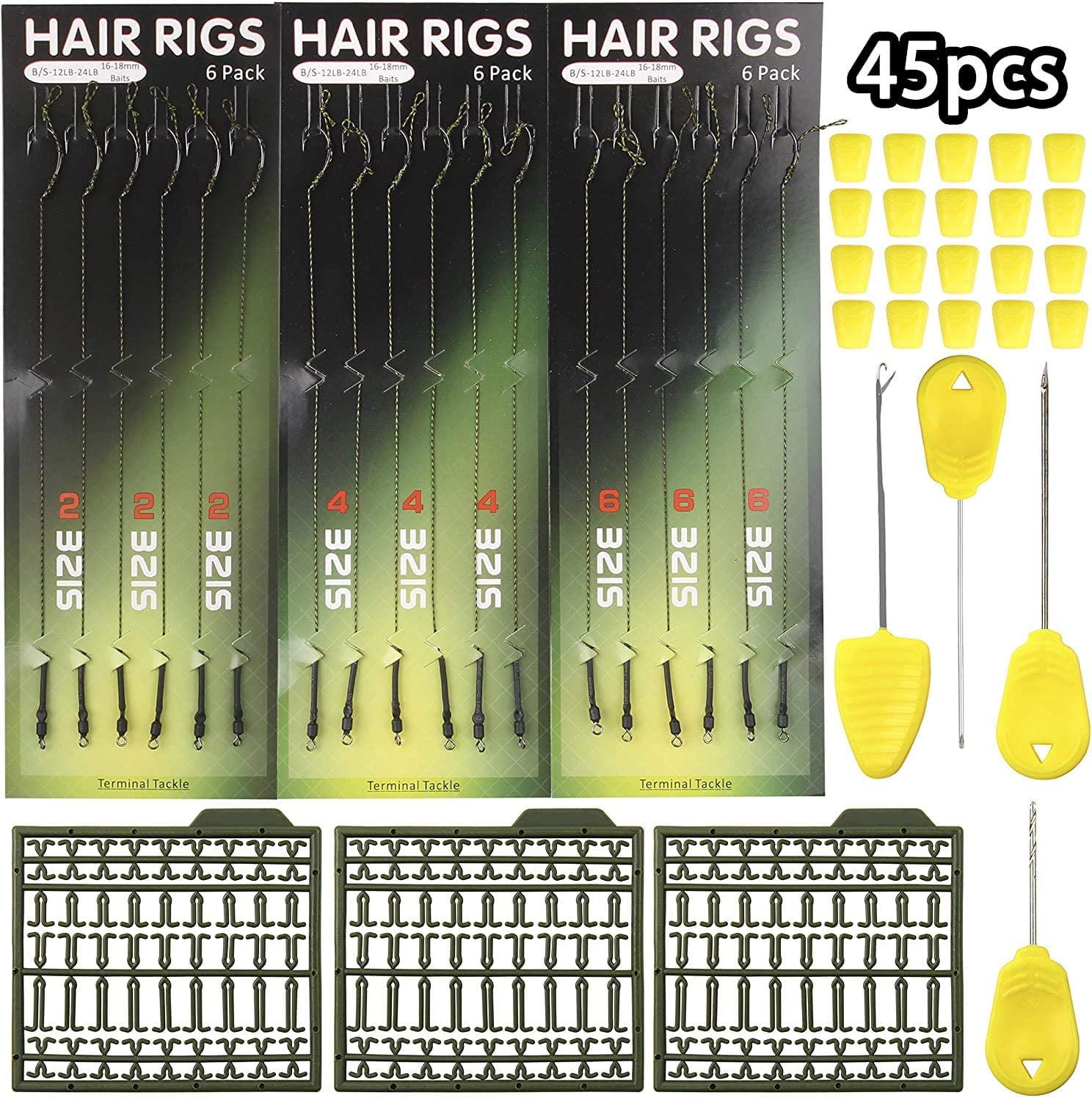 VanRolldex Carp Fishing Hair Rigs Kit 18 Piece Ultra Strong Hooks with ...