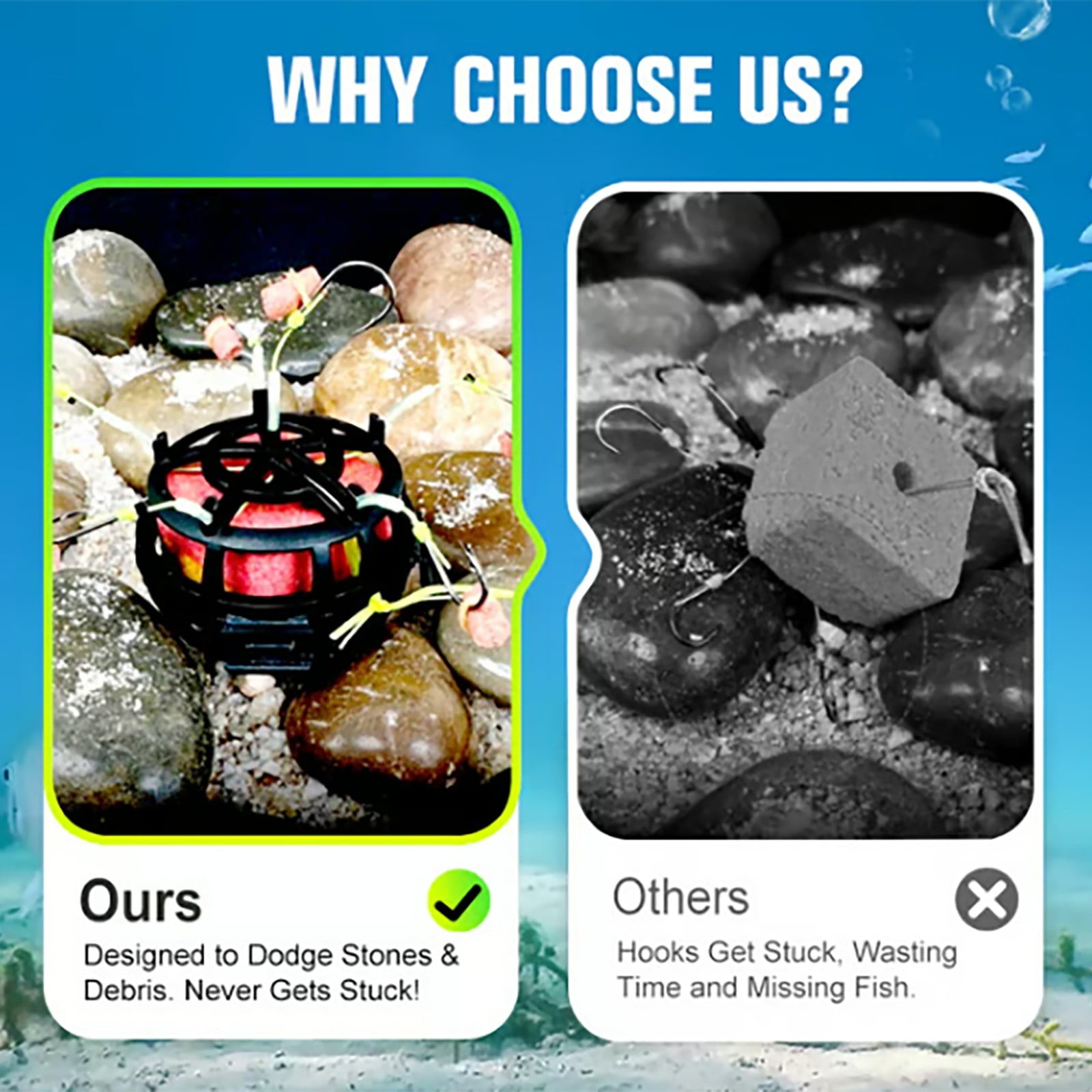 Carp Fishing Hook with Rotating Bait Cage 360° Floating Reverse Bottom ...