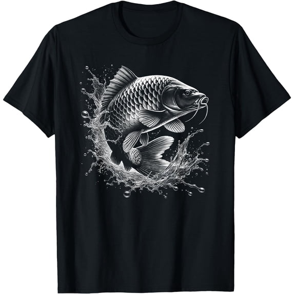 Carp Jumping Out of the Water - Fish Design for Fishermen T-Shirt ...
