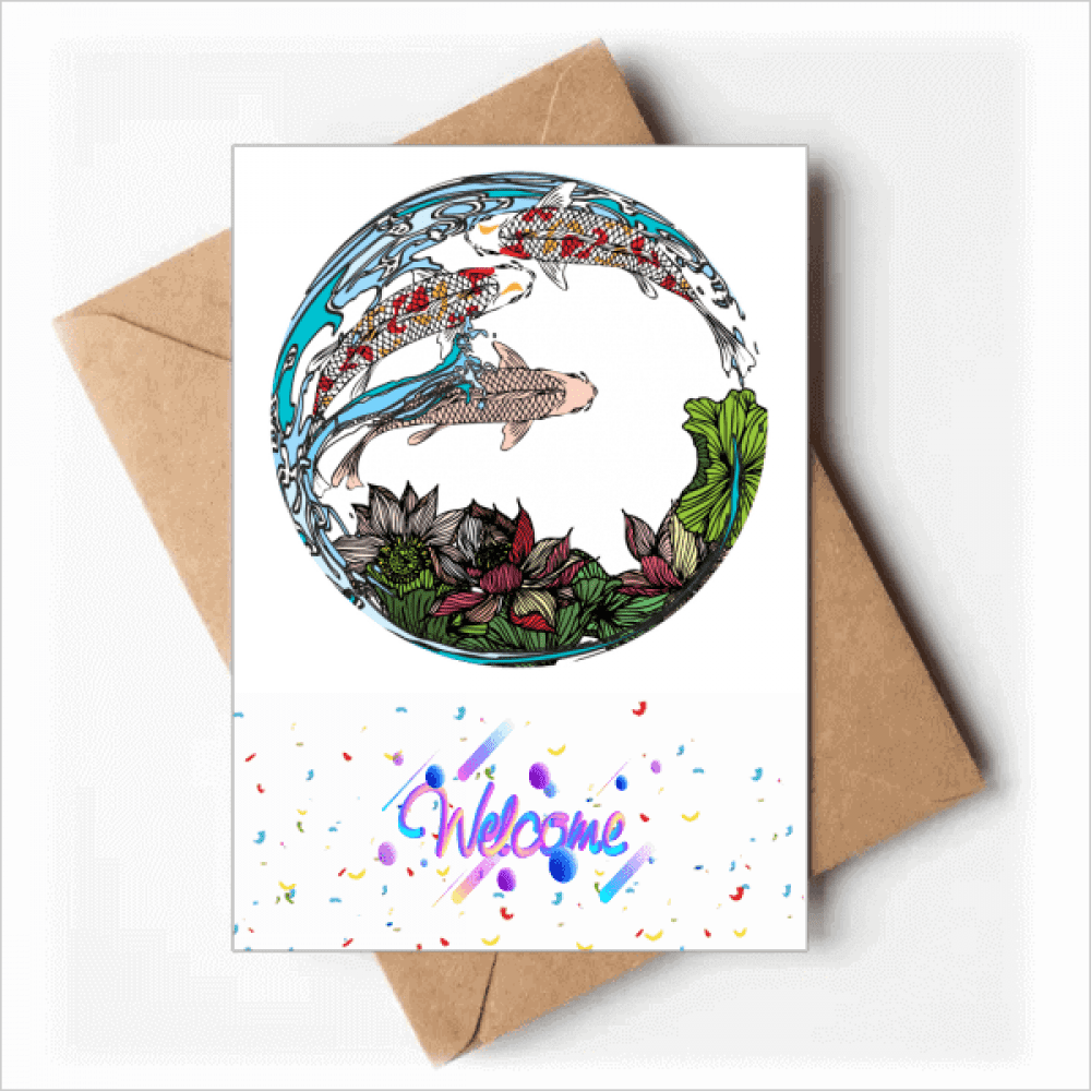 Carp Lotus Pattern Geometry Welcome Back Greeting Cards Envelopes Blank ...