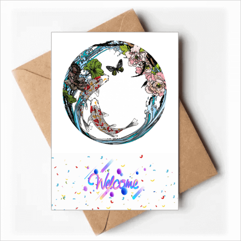 Carp Peony Lotus Pattern Geometry Welcome Back Greeting Cards Envelopes ...