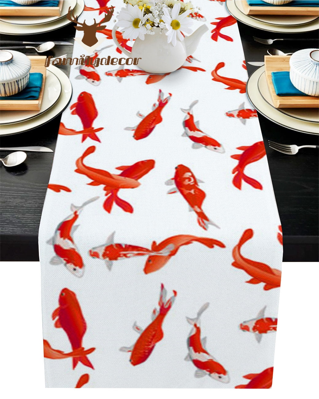 Carp Texture White Table Runner Home Wedding r Table Flag Mat Table ...