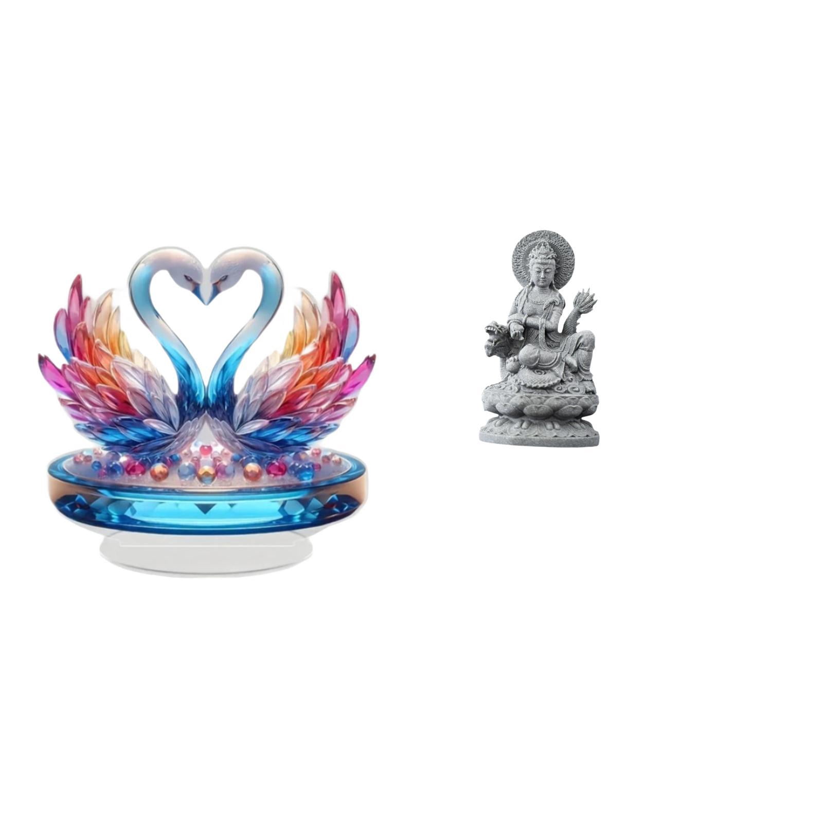 CarpNettore Acrylic Swan Tabletop Centerpiece and Guan Yin Figurine ...