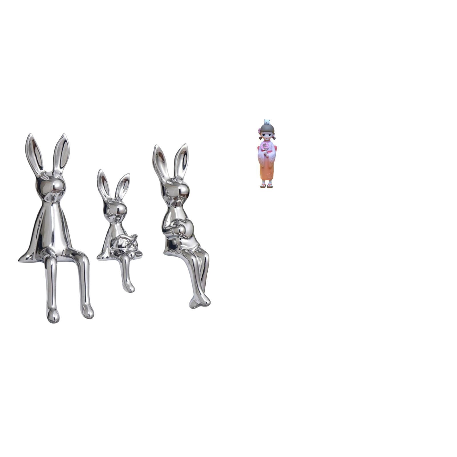 CarpNettore Bunny Family Figurine and Japanese Geisha Doll Resin Statue ...