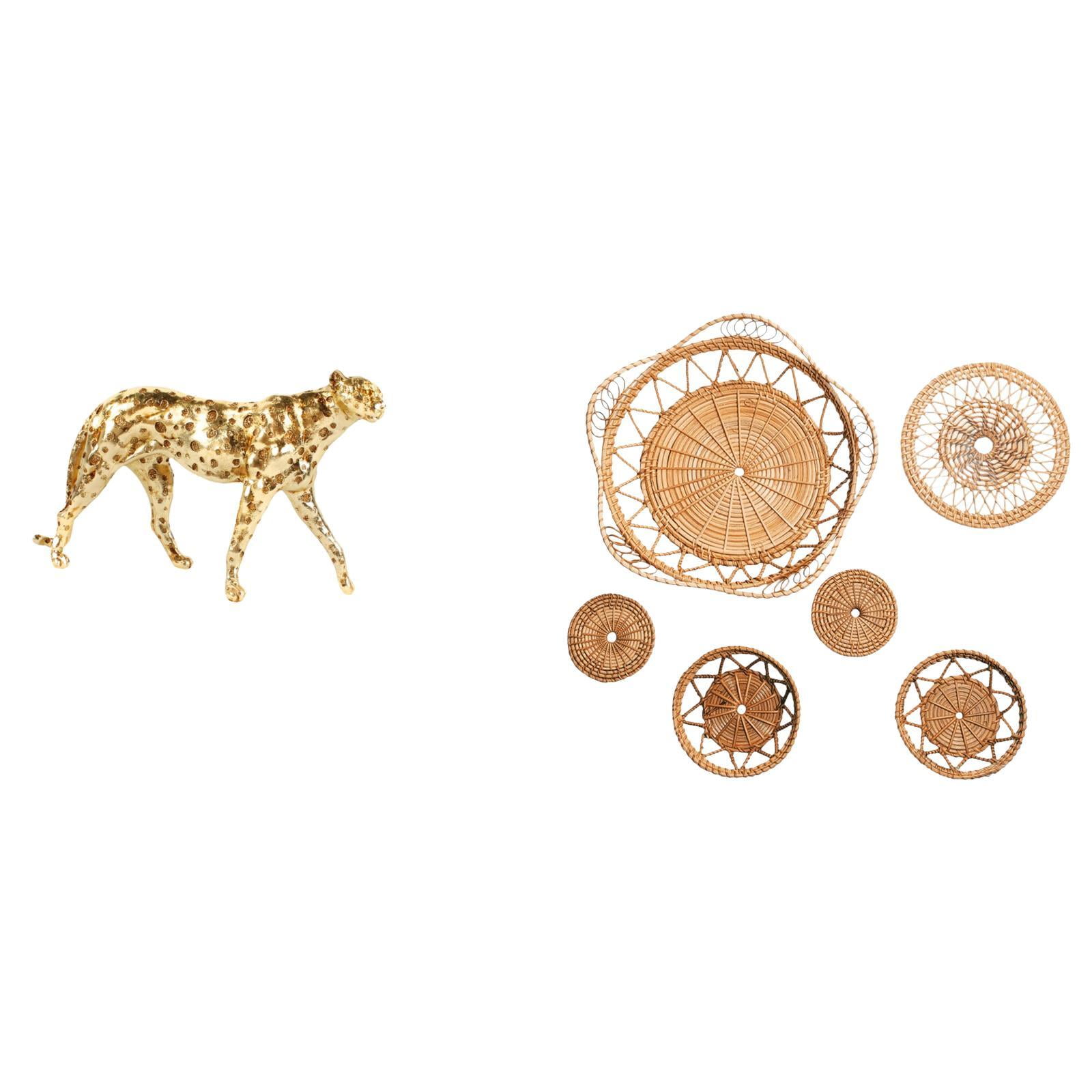 CarpNettore Golden Rattan Cheetah Sculpture Woven Animal Figurine ...