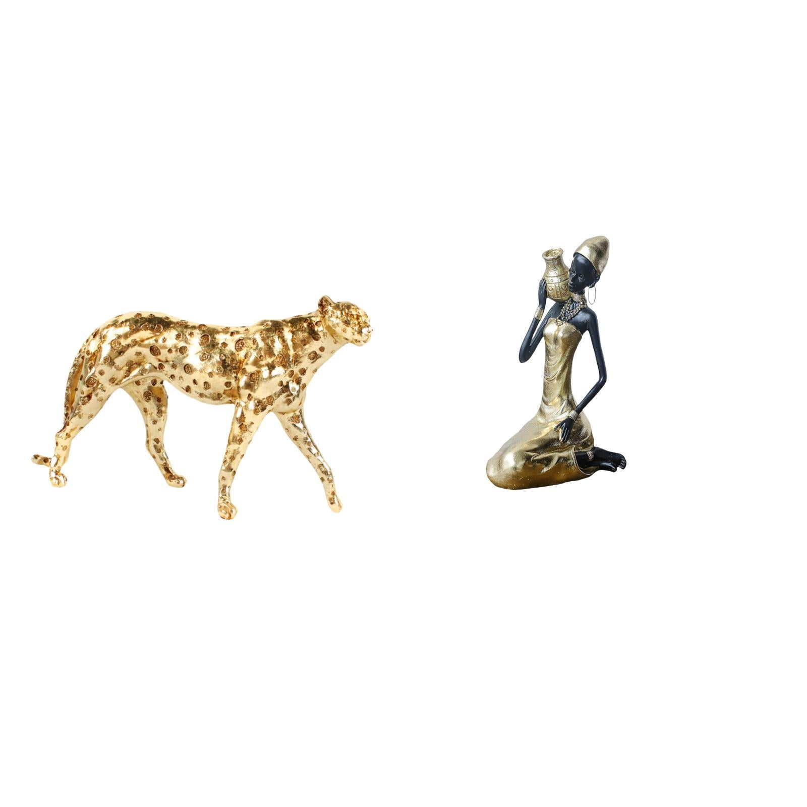 CarpNettore Golden Tribal Cheetah Lady Sculpture Decorative Tabletop ...