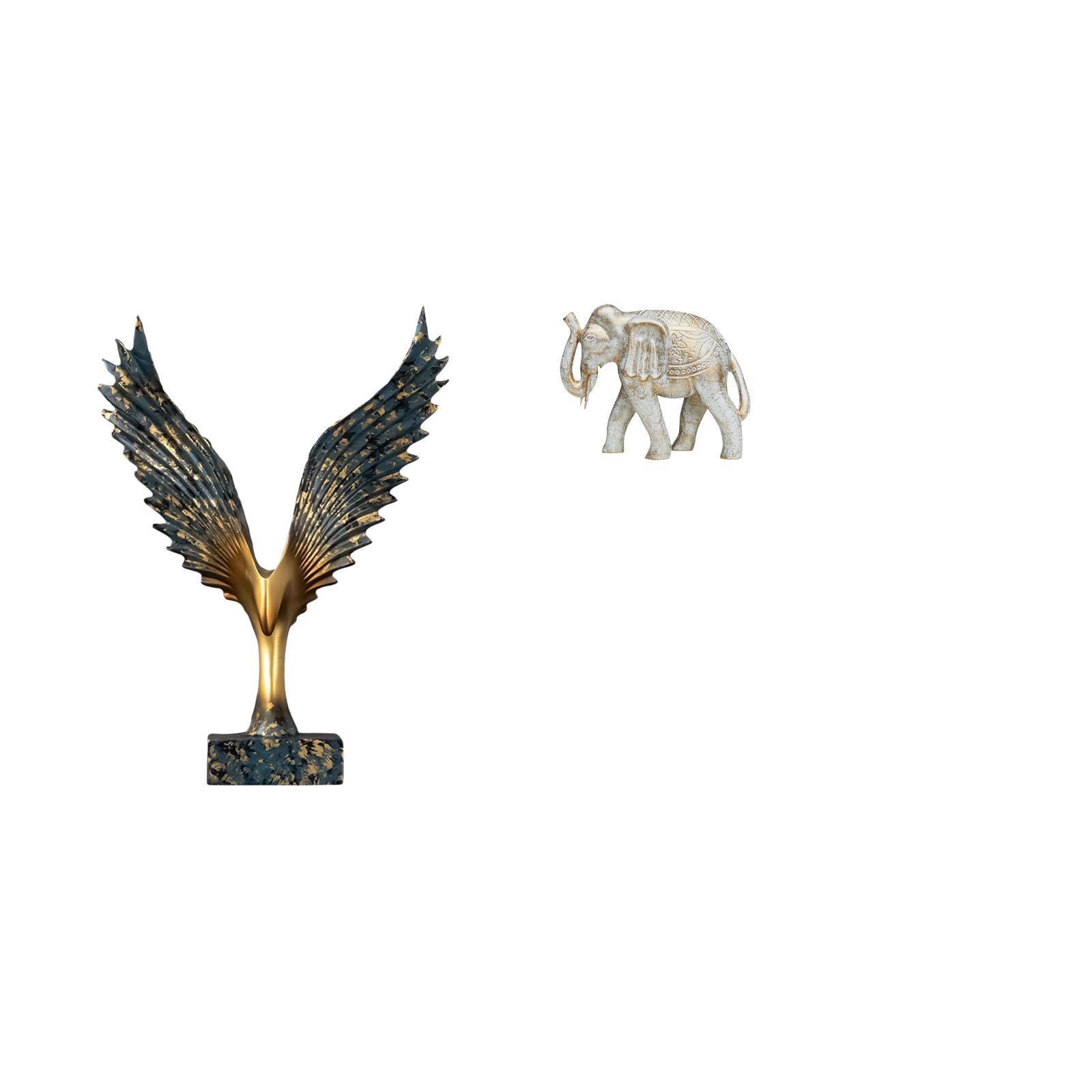 CarpNettore Hand Carved Wooden Elephant Wing Ornament Feng Shui ...