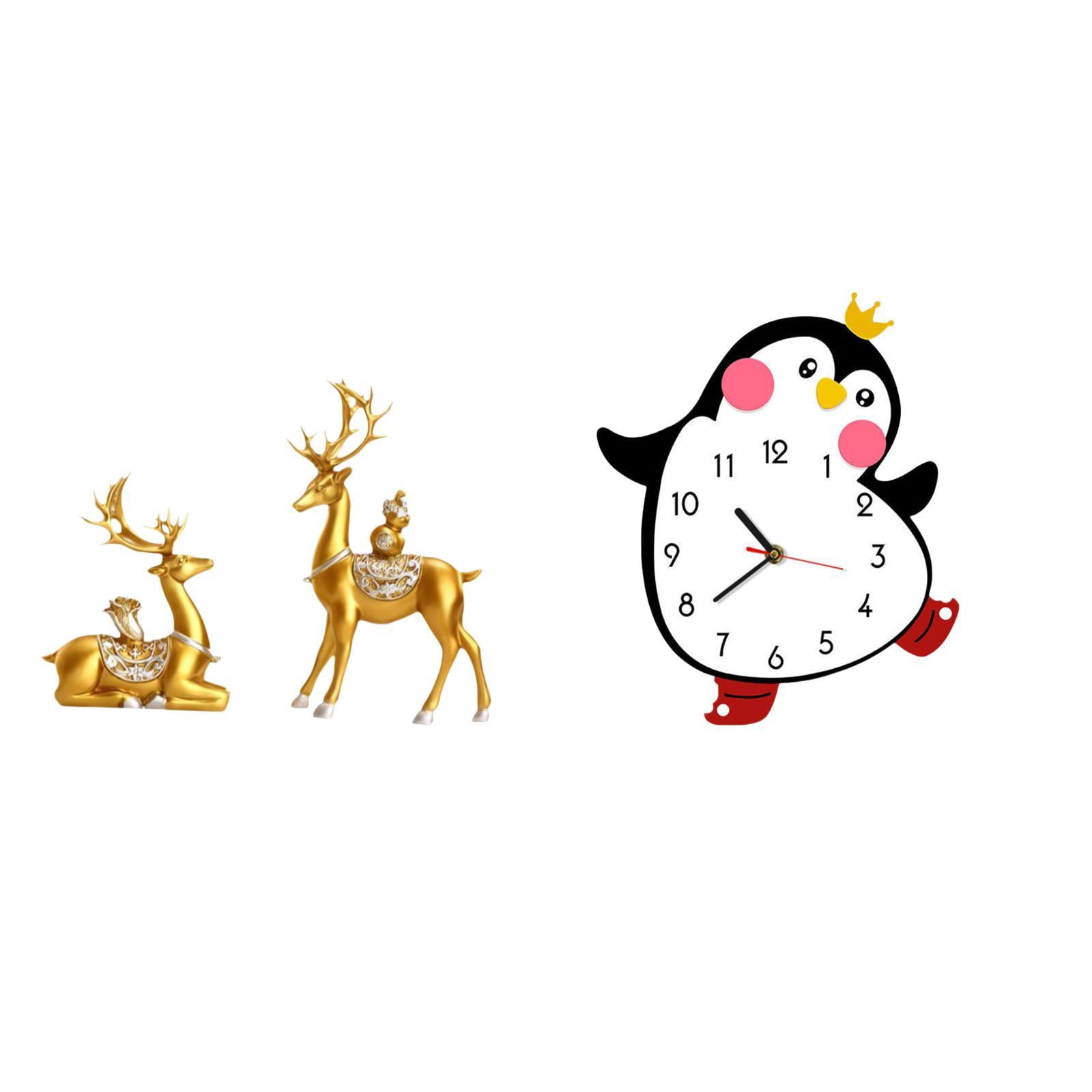 CarpNettore Lovely Reindeer Penguin Figurines Elk Sculptures Wooden ...