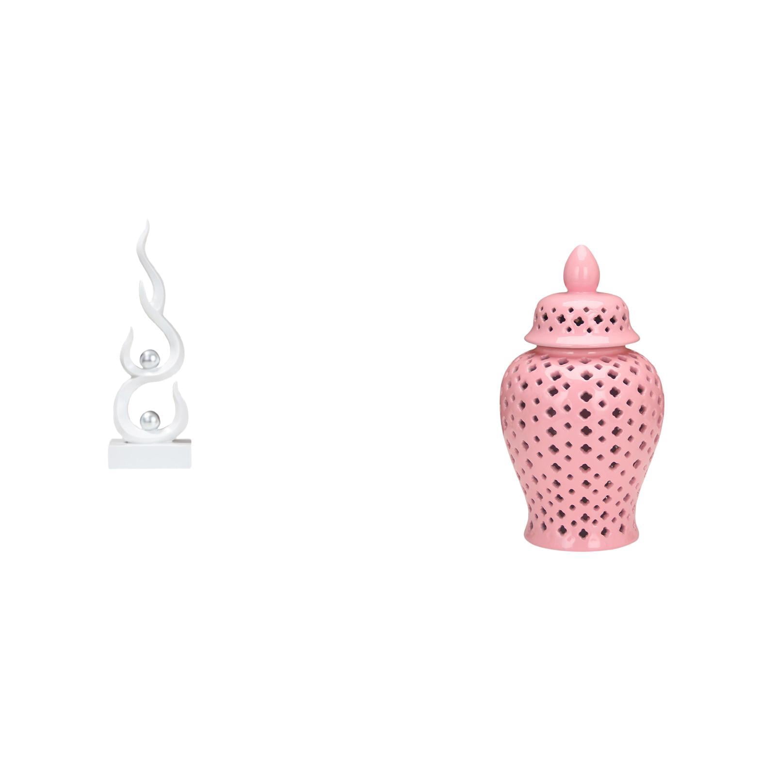 CarpNettore Modern Resin Flame Sculpture and Porcelain Ginger Jar Vase ...