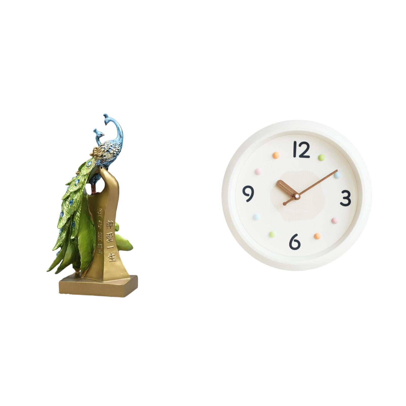 CarpNettore Peacock Statue Animal Sculpture Modern Wall Clock Desktop ...