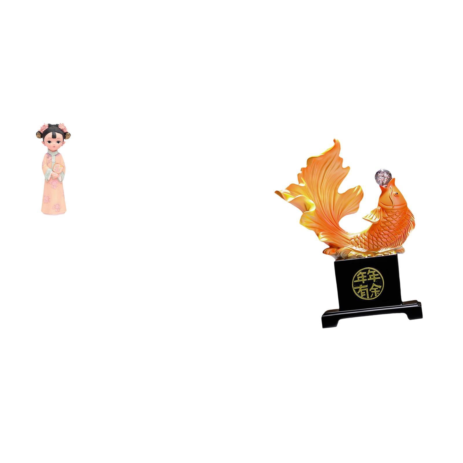 CarpNettore Traditional Chinese Girl and Carp Resin Statue Sculpture ...
