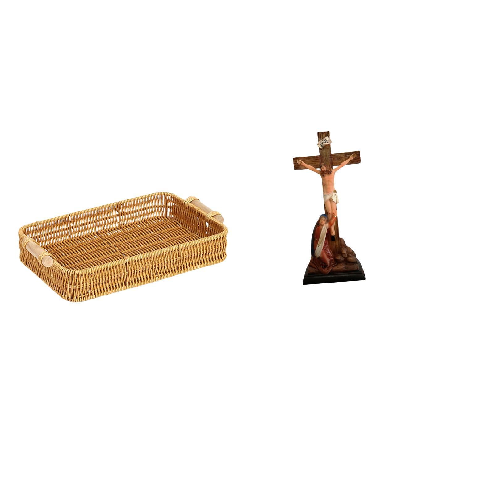 CarpNettore Woven Fruit Basket Snack Bowl Bread Plate with Jesus ...