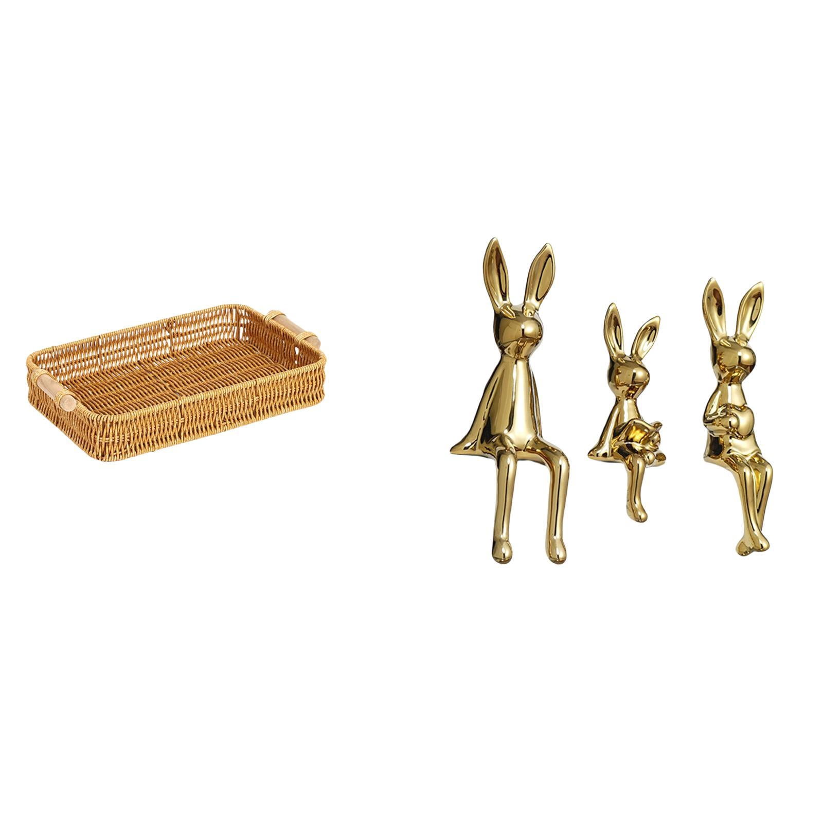 CarpNettore Woven Fruit Baskets and Bunny Family Figurine Statues Snack ...