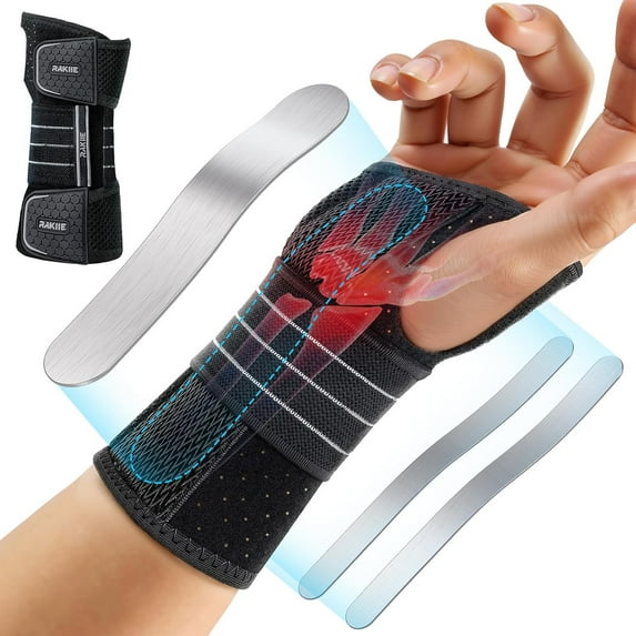 Carpal Tunnel Wrist Brace, Adjable Night Support with 3 Metal Splints ...