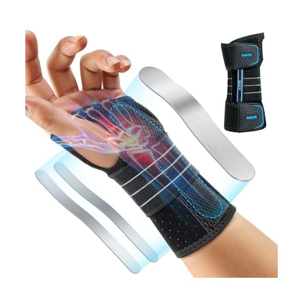 Carpal Tunnel Wrist Brace, Adjustable Night Wrist Support with 3 Metal ...