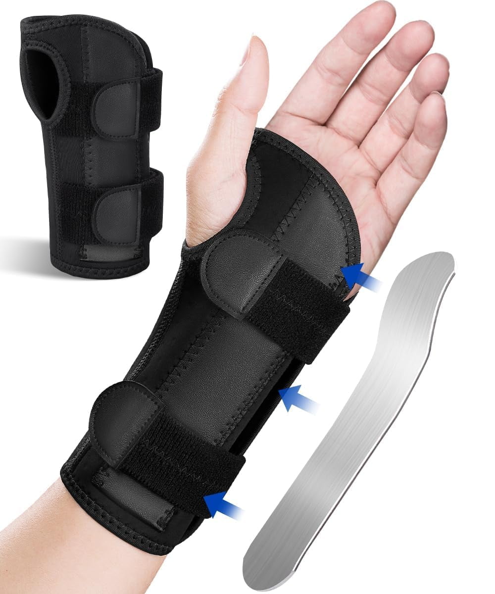 Carpal Tunnel Wrist Brace with Metal Wrist Splint for Night Sleep, Adjustable Wrist Support Men ...