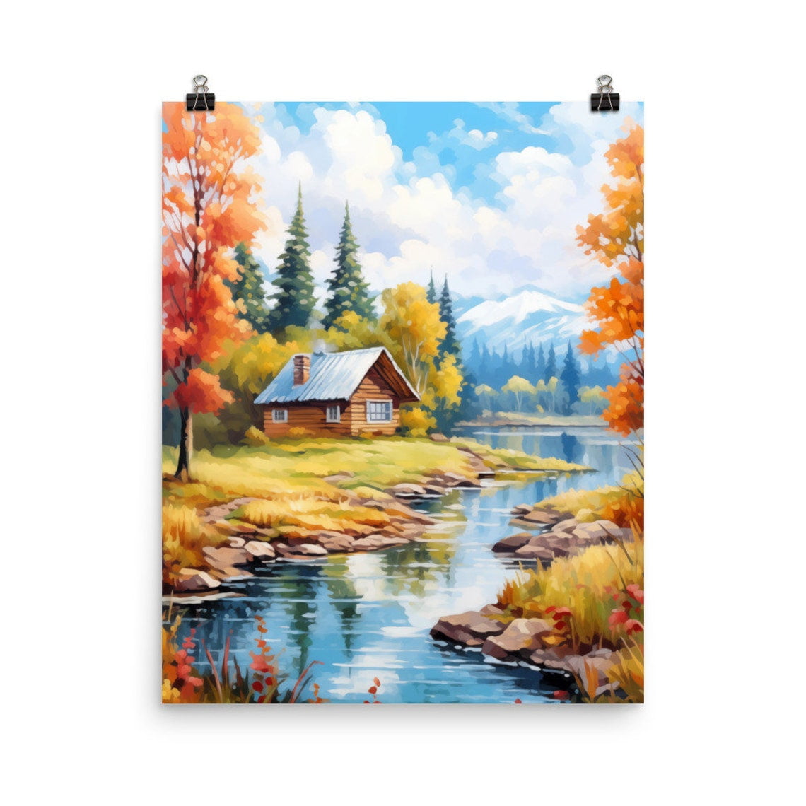 Carpathian Log Cabin Print, Autumn Mountain Landscape Art, Eastern ...