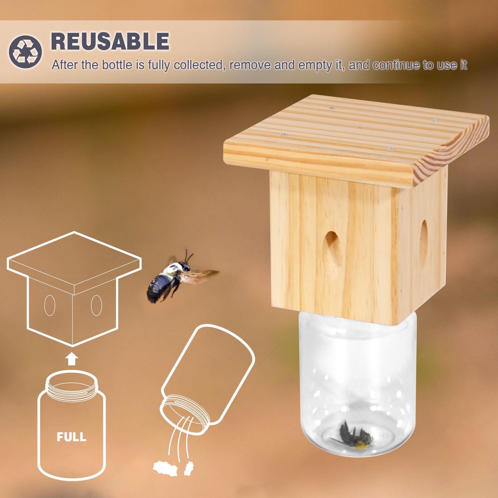 Carpenter Bee Trap House - Natural Pine Wood Hanging Insect Trap Eco ...